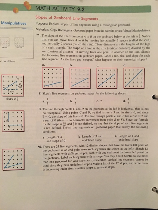 Solved MATH ACTIVITY 9.2 Slopes of Geoboard Line Segments | Chegg.com