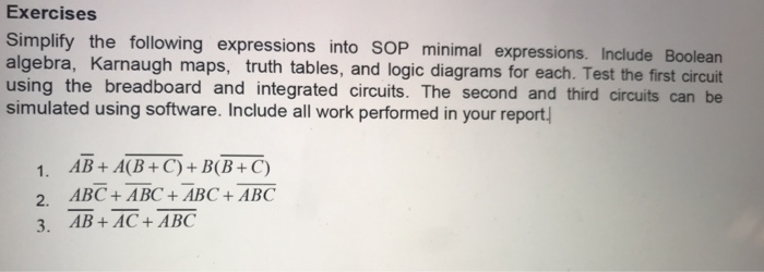 Solved Exercises Simplify the following expressions into SOP | Chegg.com