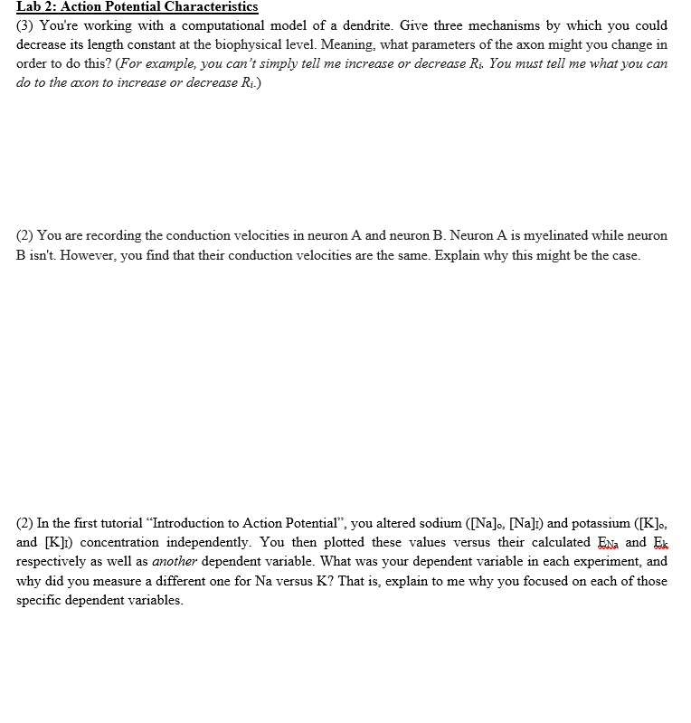 Lab 2: Action Potential Characteristics (3) You're | Chegg.com
