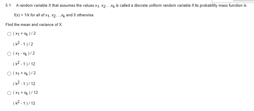 5.1 A random variable X that assumes the values | Chegg.com