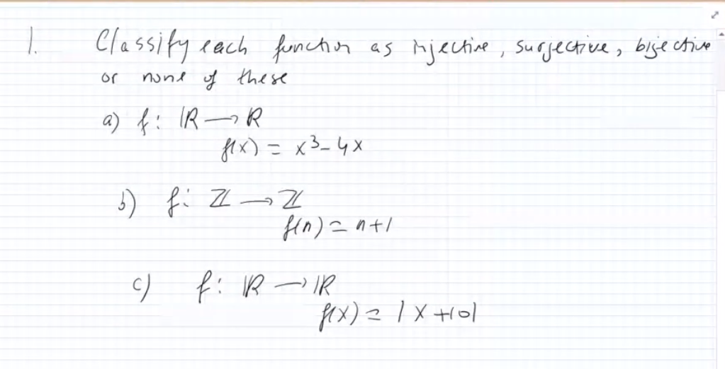 Solved 1. Classify each function as hjective, surjective, | Chegg.com