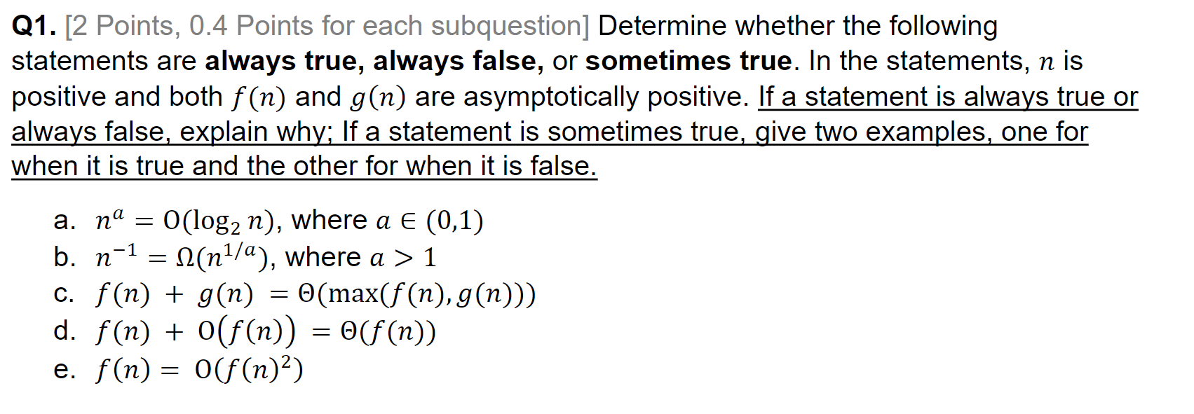 Solved Q1. [2 Points, 0.4 Points for each subquestion] | Chegg.com