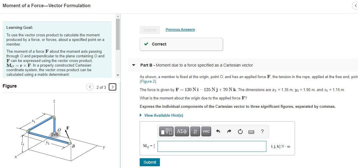 Solved Moment of a Force—Vector Formulation Sub Previous | Chegg.com