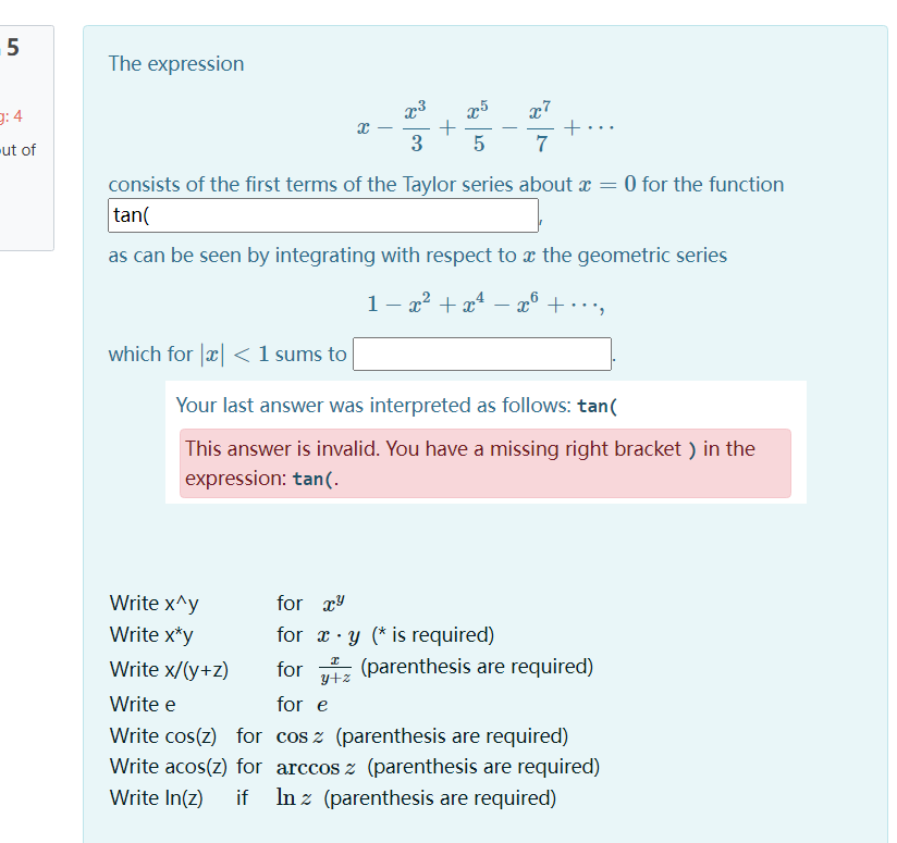 Solved The expression x−3x3+5x5−7x7+⋯ consists of the first | Chegg.com