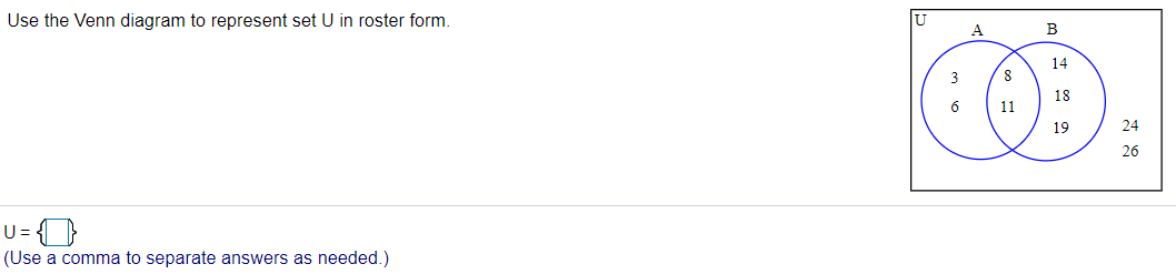 Solved Use the Venn diagram to represent set U in roster | Chegg.com