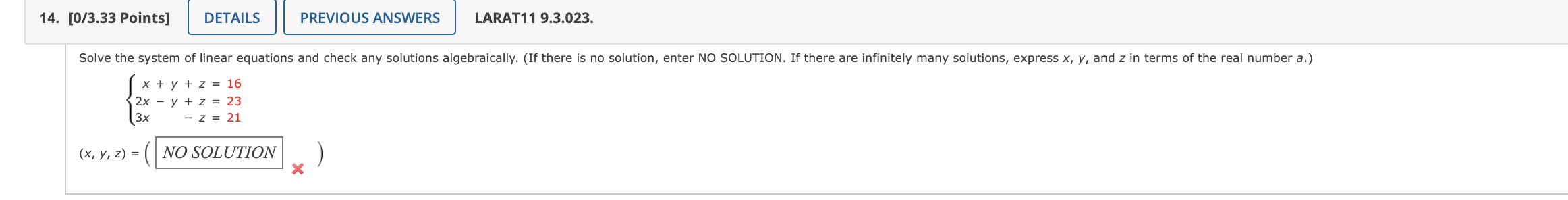Solved 14. [0/3.33 Points] DETAILS PREVIOUS ANSWERS LARAT11 | Chegg.com