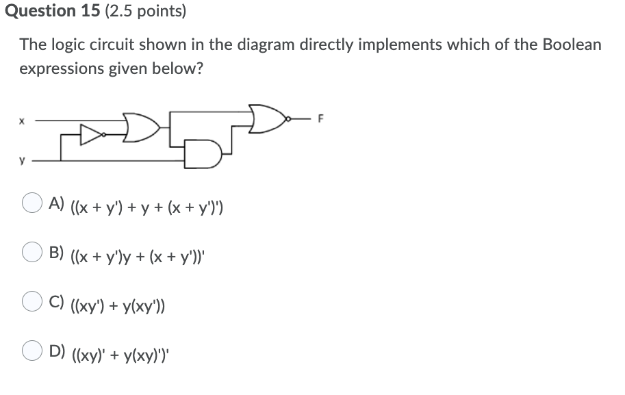 Solved Question 15 (2.5 points) The logic circuit shown in | Chegg.com