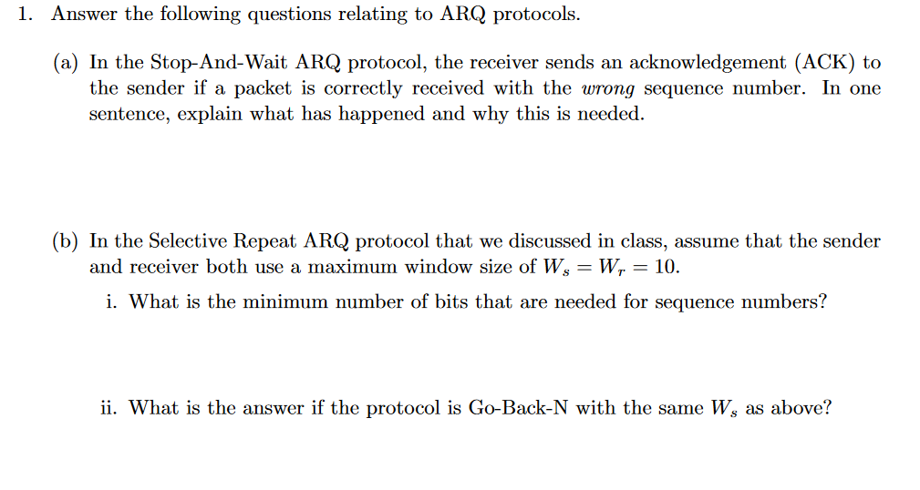 Solved Answer the following questions relating to ARQ | Chegg.com
