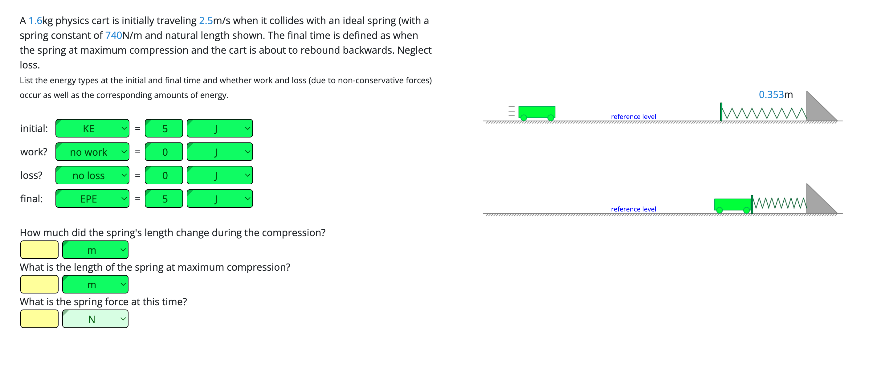 Solved A 1.6 kg physics cart is initially traveling 2.5 m/s | Chegg.com