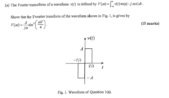 Solved (a) The Fourier transform of a waveform v(t) is | Chegg.com