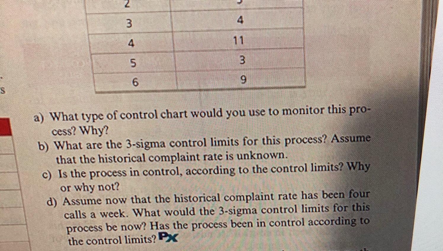 Solved 3 11 6. a) What type of control chart would you use | Chegg.com