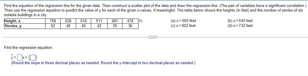 Solved Find the equation of the regression line for the | Chegg.com