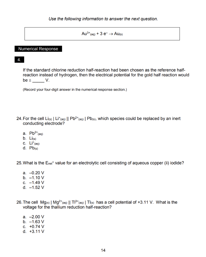 Solved Use the following information to answer the next | Chegg.com