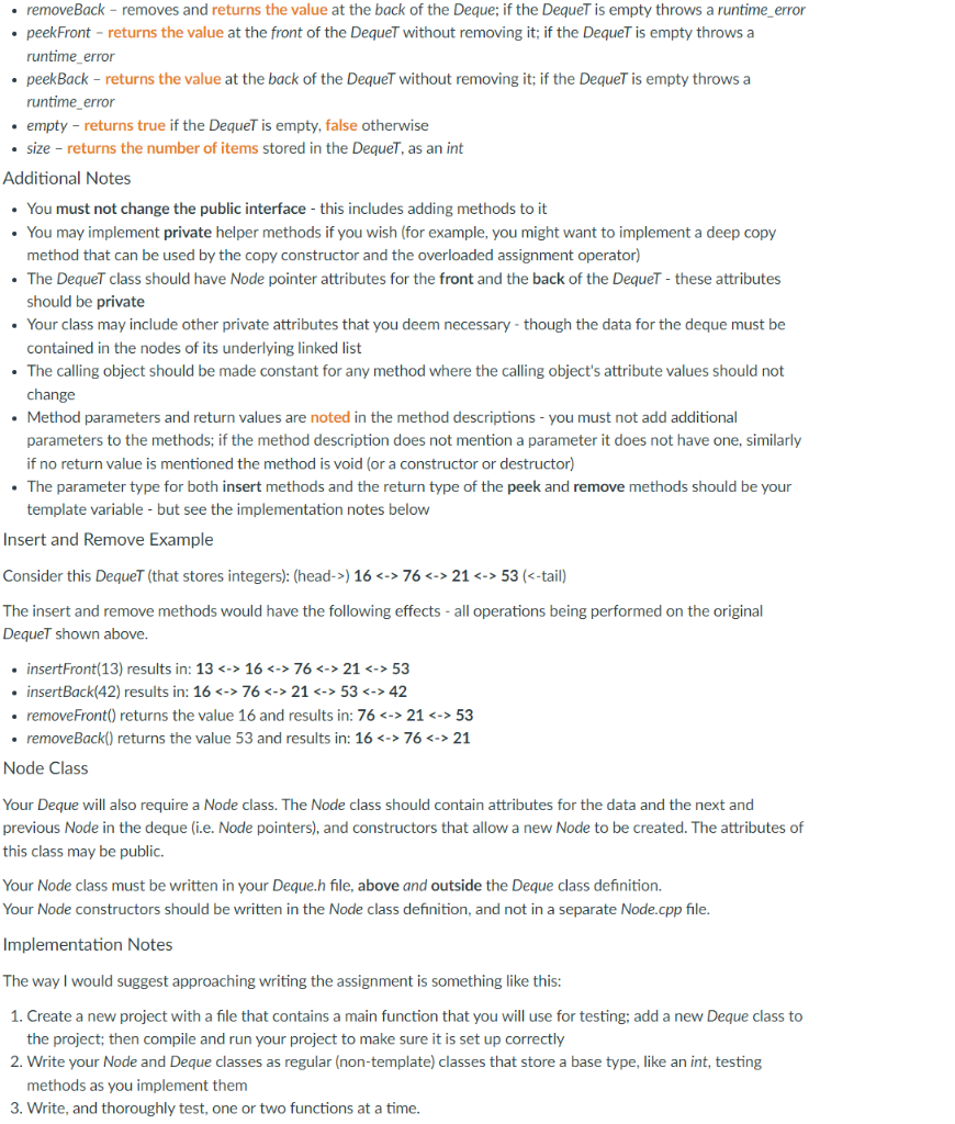 Solved You are to implement and test Deque and Queue | Chegg.com