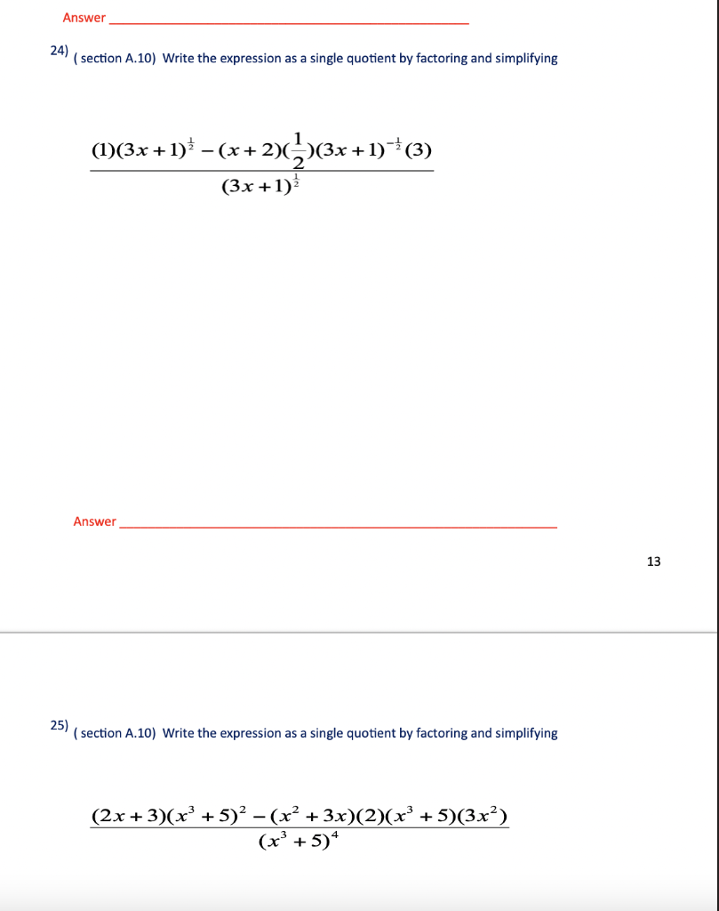 Solved Answer 24) 25) (section A.10) Write the expression as | Chegg.com