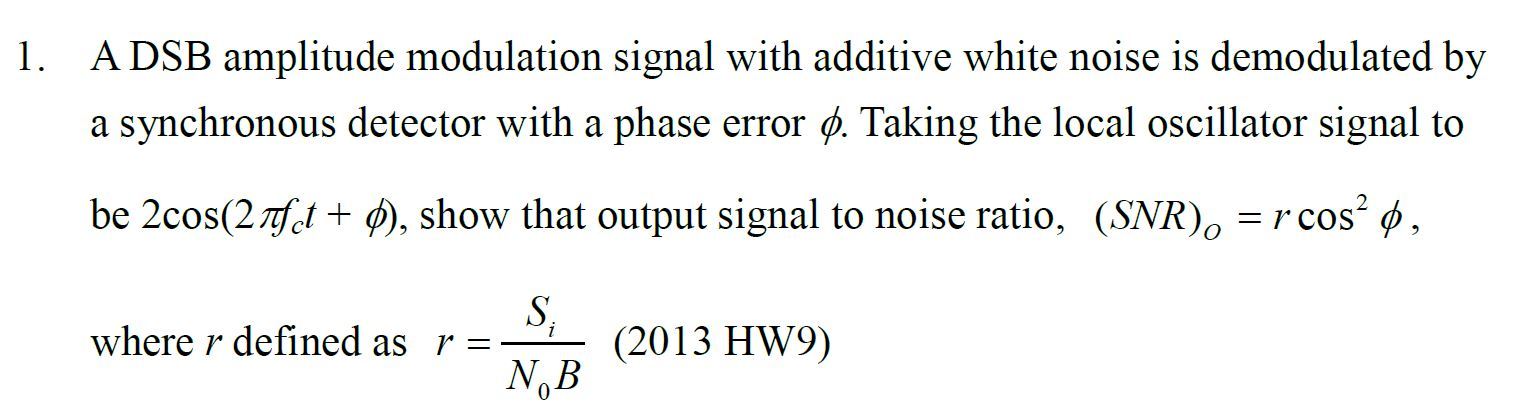 Solved 1. A DSB amplitude modulation signal with additive | Chegg.com