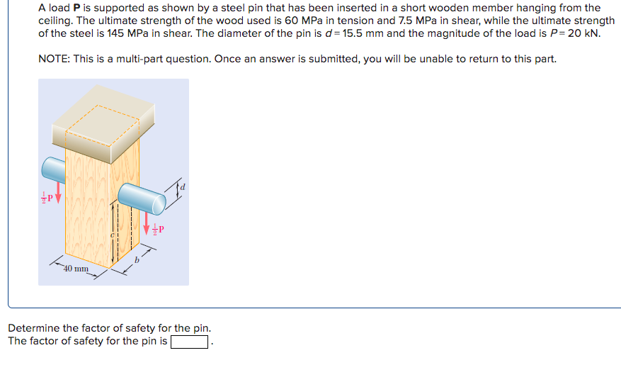 Solved A load P is supported as shown by a steel pin that | Chegg.com