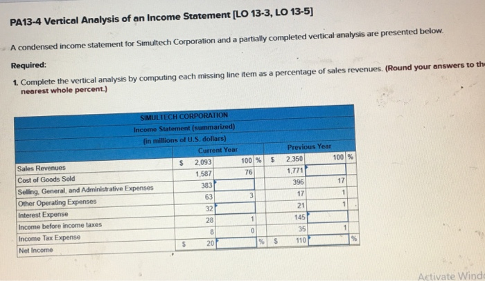 Solved PA13-4 Vertical Analysis of an Income Statement [LO | Chegg.com