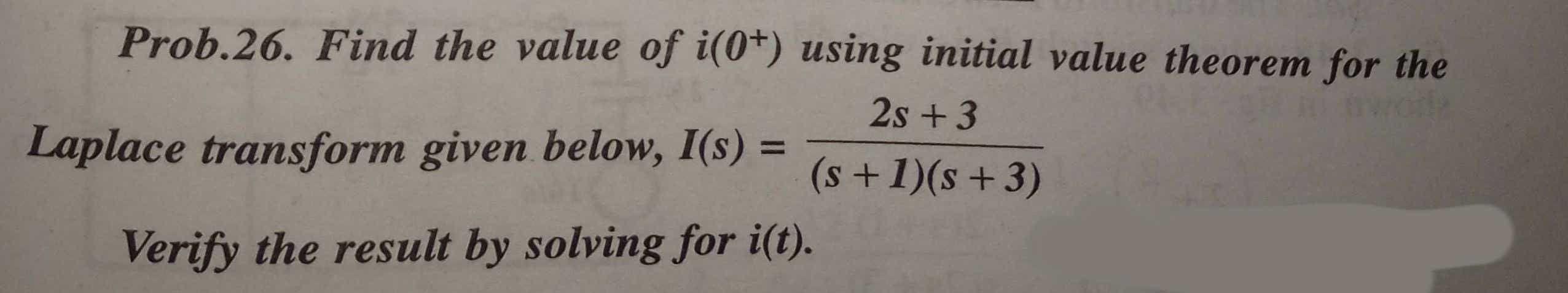 Solved Prob.26. Find the value of i(0+) using initial value | Chegg.com
