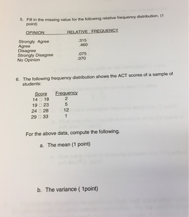 Solved 5. Fill in the missing value for the following | Chegg.com