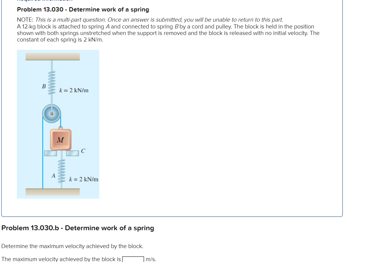 Solved Problem 13.030 - Determine work of a spring NOTE: | Chegg.com