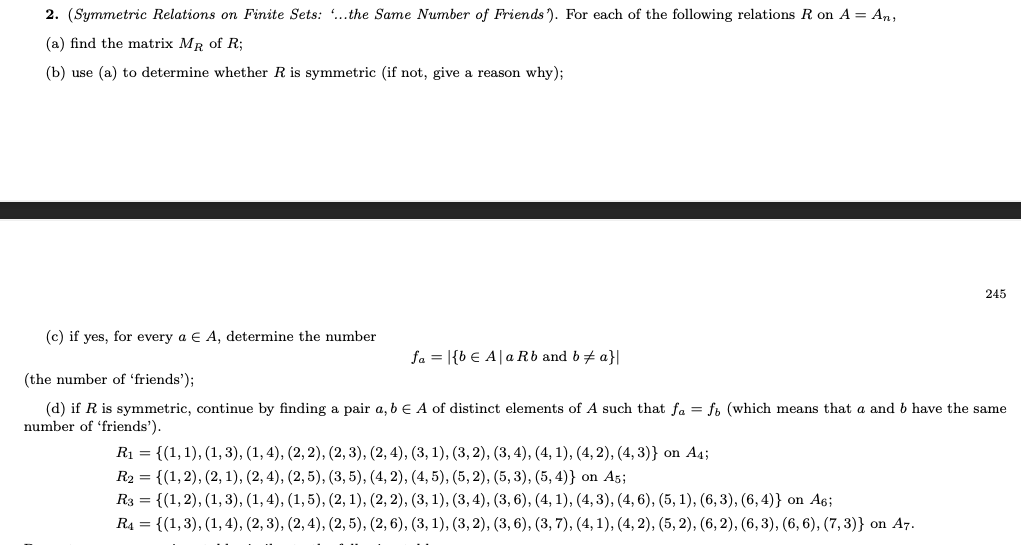 Solved 2. (Symmetric Relations on Finite Sets: '...the Same | Chegg.com