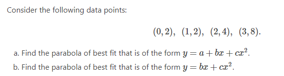 Solved Consider the following data points: | Chegg.com