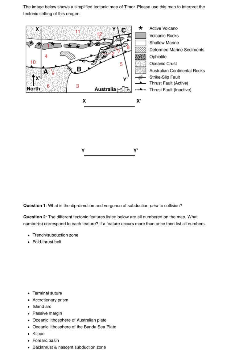 Solved The image below shows a simplified tectonic map of | Chegg.com