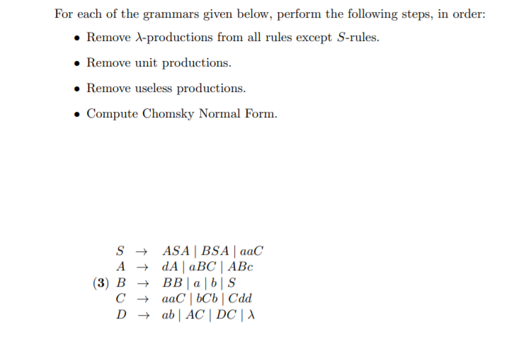 Solved For each of the grammars given below, perform the | Chegg.com