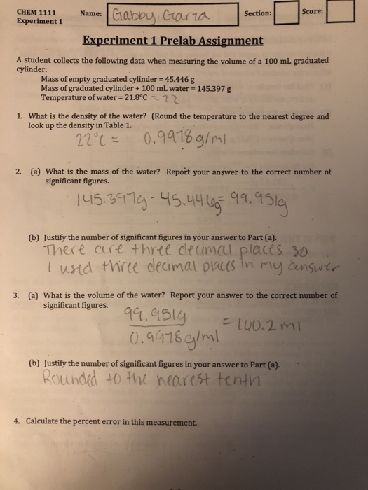 Solved CHEM 1111 Experiment 1 Name: | GariwCA(1 iabbuy Caria | Chegg.com