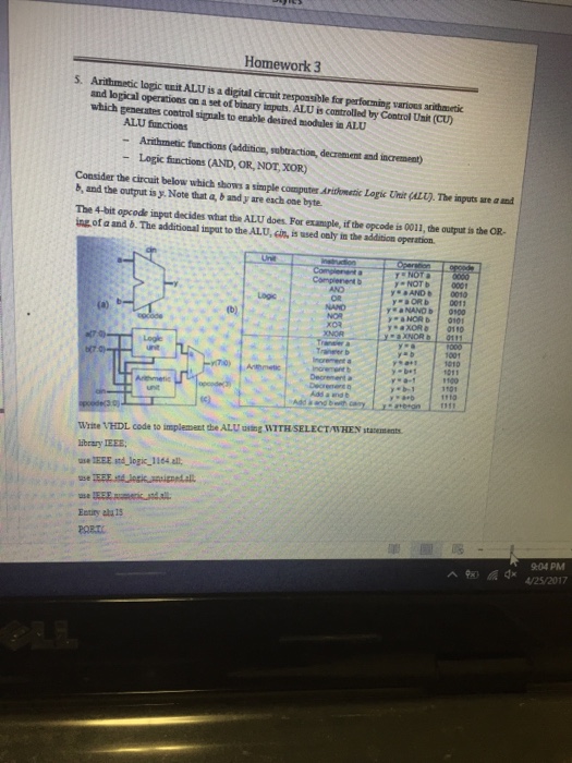 Arithmetic logic unit ALU is a digital circuit | Chegg.com