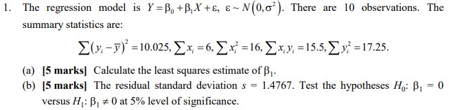 Solved The regression model is Y=β0+β1x+ε,ε∼N(0,σ2). ﻿There | Chegg.com