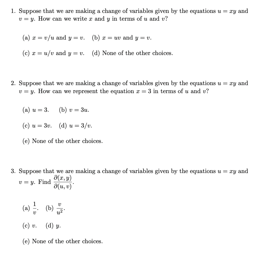 Solved 1. Suppose that we are making a change of variables | Chegg.com