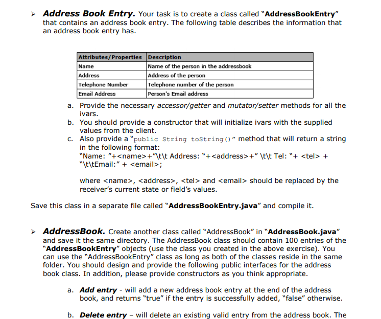 Solved Address Book Entry. Your task is to create a class | Chegg.com
