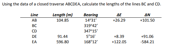 Solved Using the data of a closed traverse ABCDEA, calculate | Chegg.com