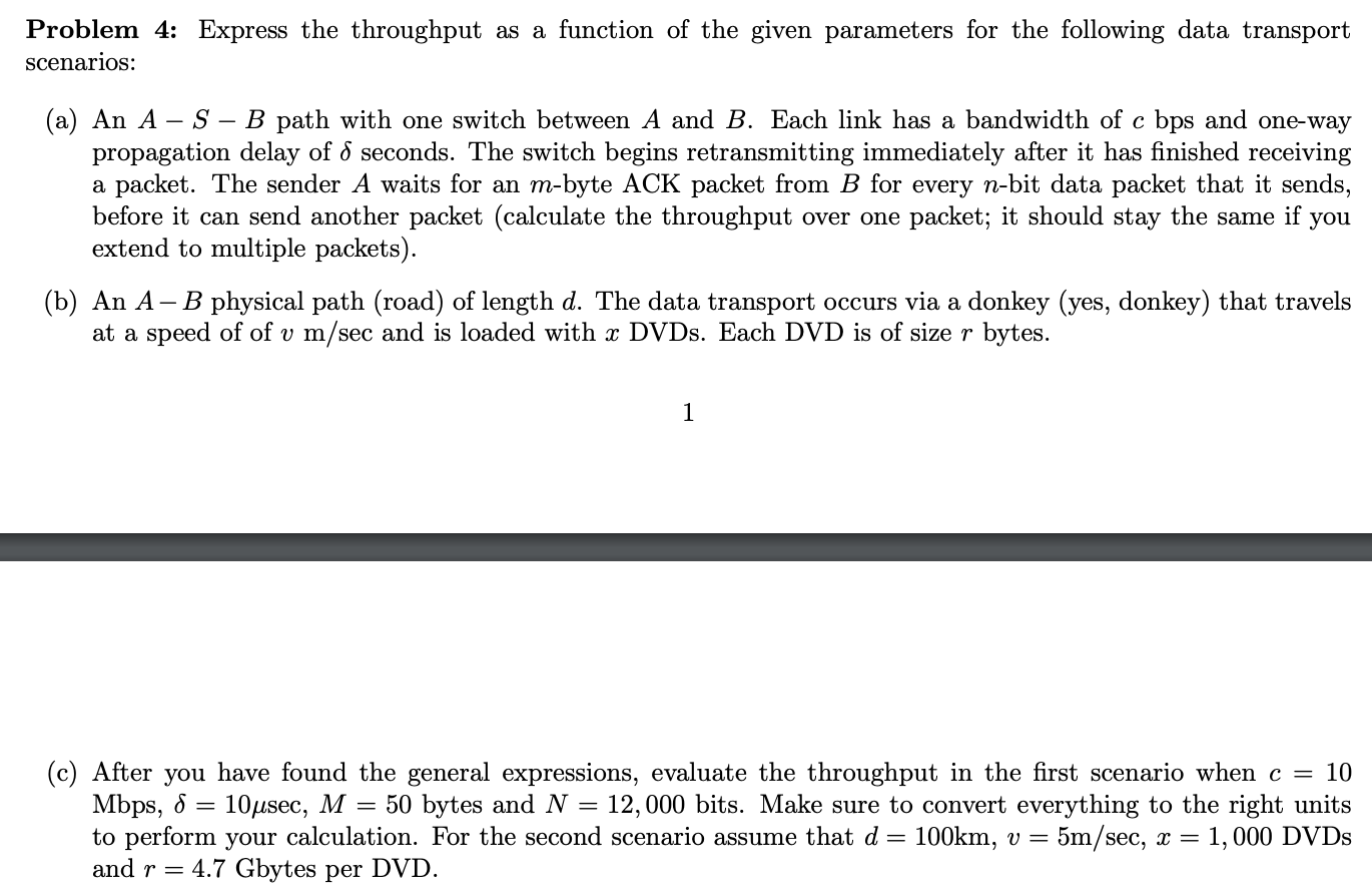Problem 4: Express the throughput as a function of | Chegg.com