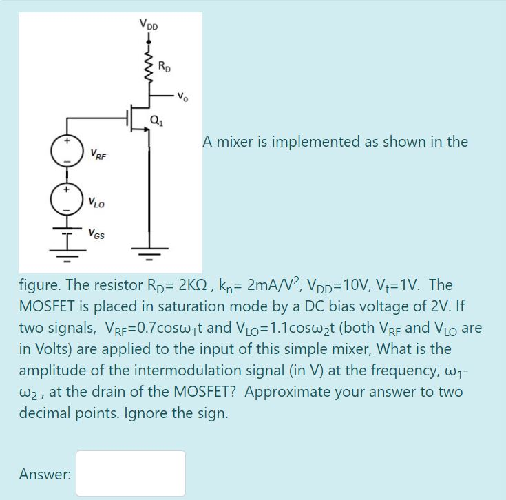 Solved VDO Ro Q A mixer is implemented as shown in the VRF | Chegg.com