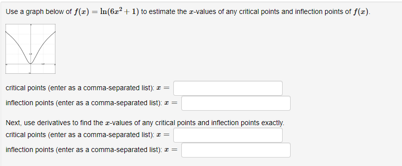 Solved Use a graph below of f(x)=ln(6x2+1) to estimate the | Chegg.com