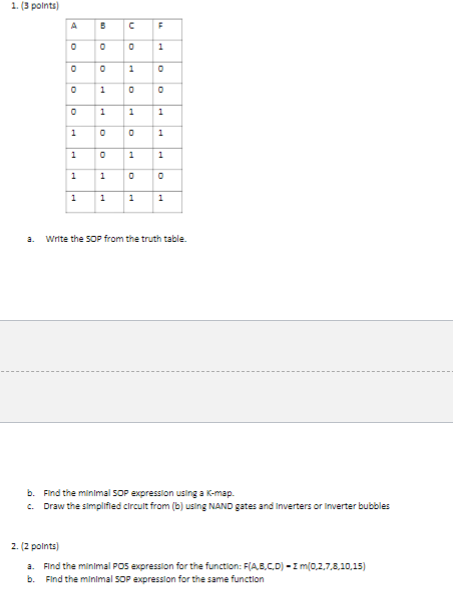 Solved 1. (3 points) 3 C F 1 0 0 a. Write the SOP from the | Chegg.com