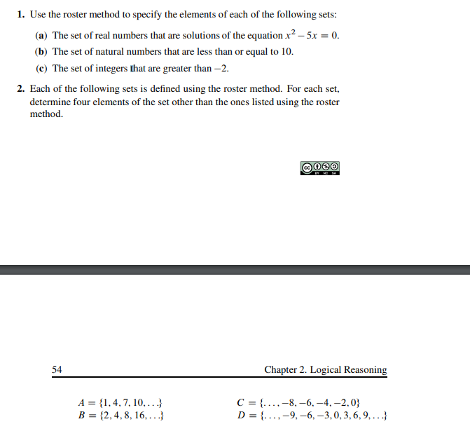 Solved 1 Use The Roster Method To Specify The Elements Of Chegg