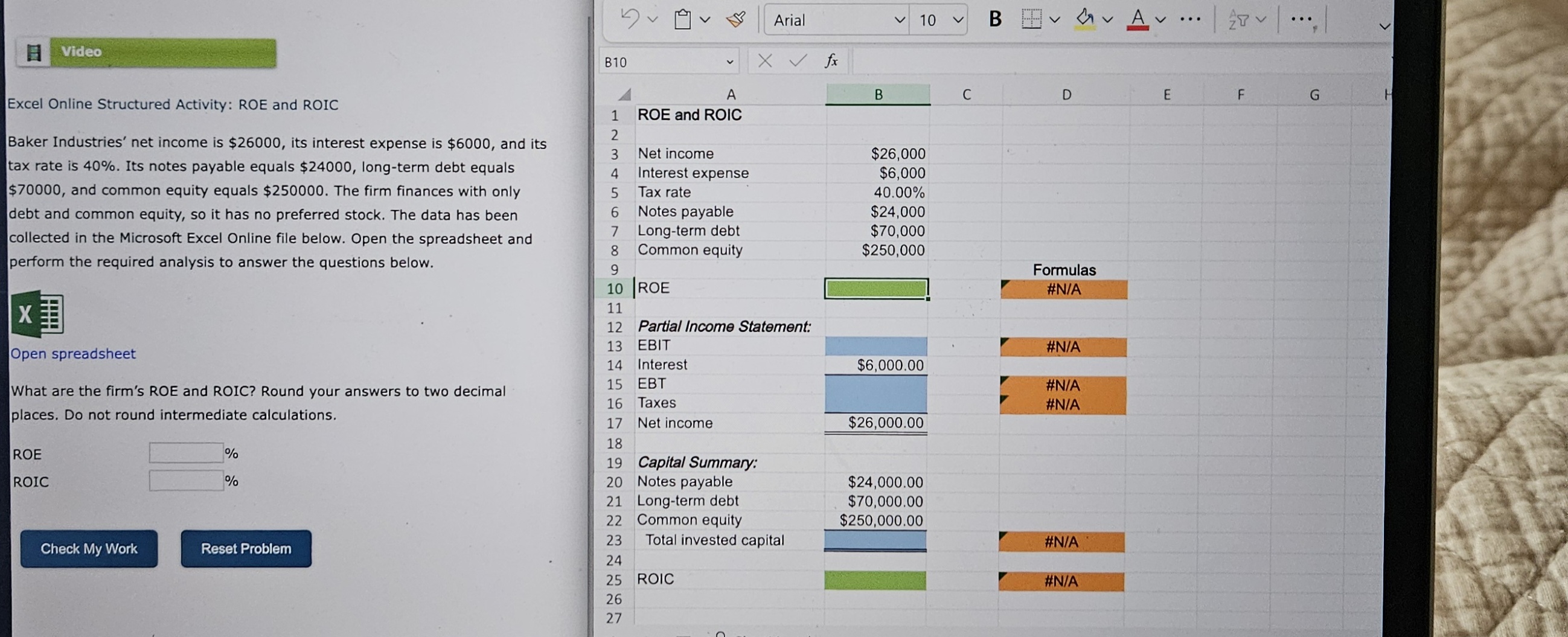 Solved Excel Online Structured Activity: ROE and ROICBaker | Chegg.com