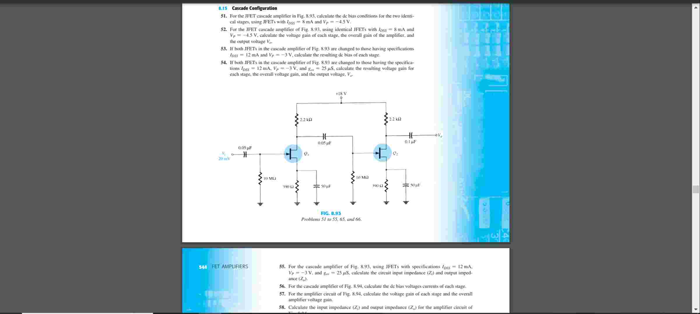 Solved 8.15 ﻿Cascade Configuration51. ﻿For the JFET cascade | Chegg.com