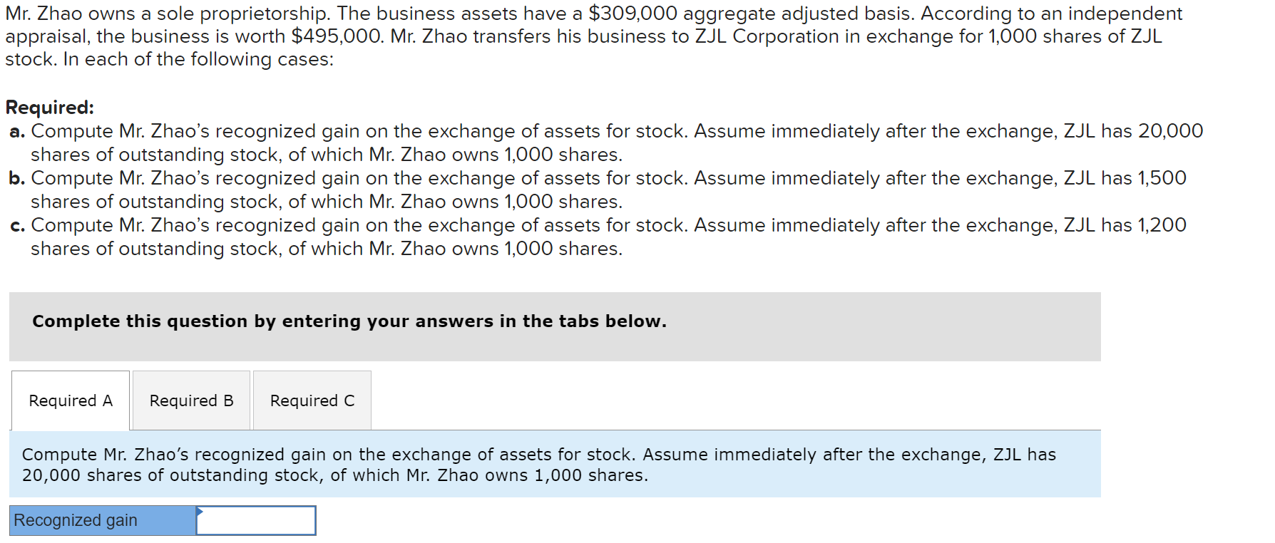 Solved Mr. Zhao owns a sole proprietorship. The business | Chegg.com