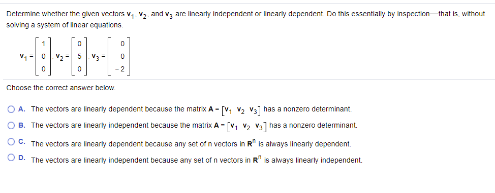 Solved Determine whether the given vectors V1, V2, and V3 | Chegg.com