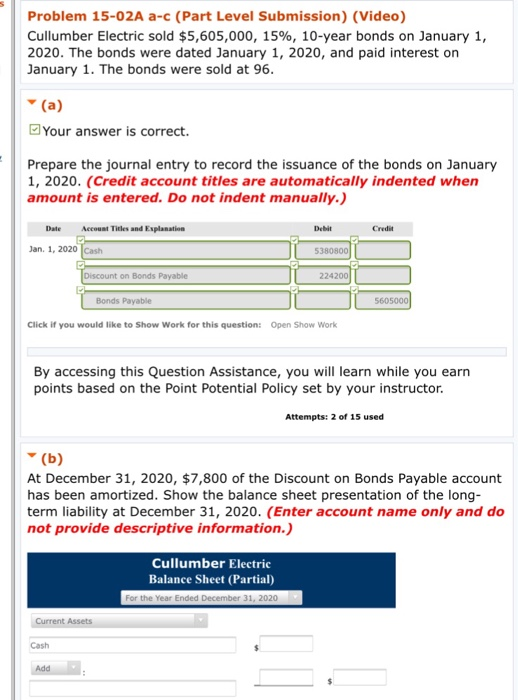 Solved Problem 15-02A a-c (Part Level Submission) (Video) | Chegg.com