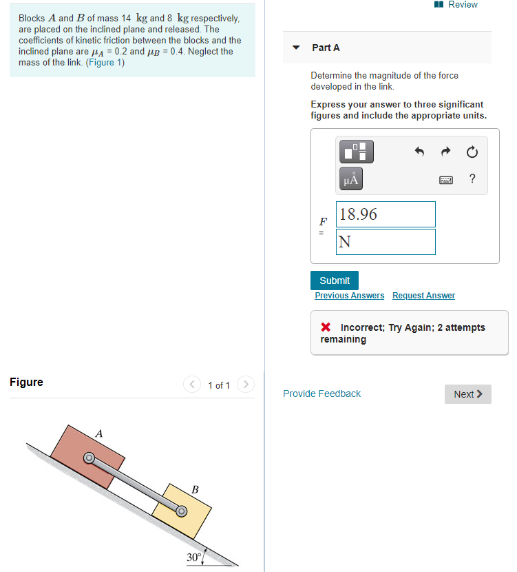 Solved Review Blocks A and B of mass 14 kg and 8 kg | Chegg.com
