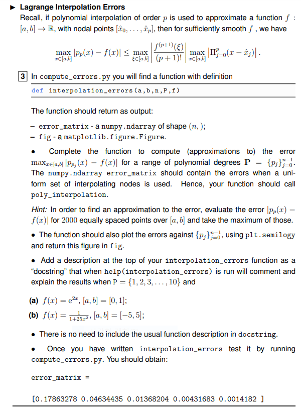 Solved #%% Q3 code def interpolation_errors(a,b,n,P,f): | Chegg.com
