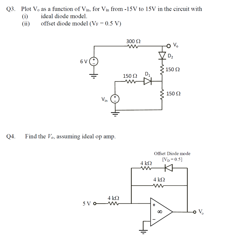 Solved Q3. Plot Vo as a function of Vin, for Vin from -15V | Chegg.com