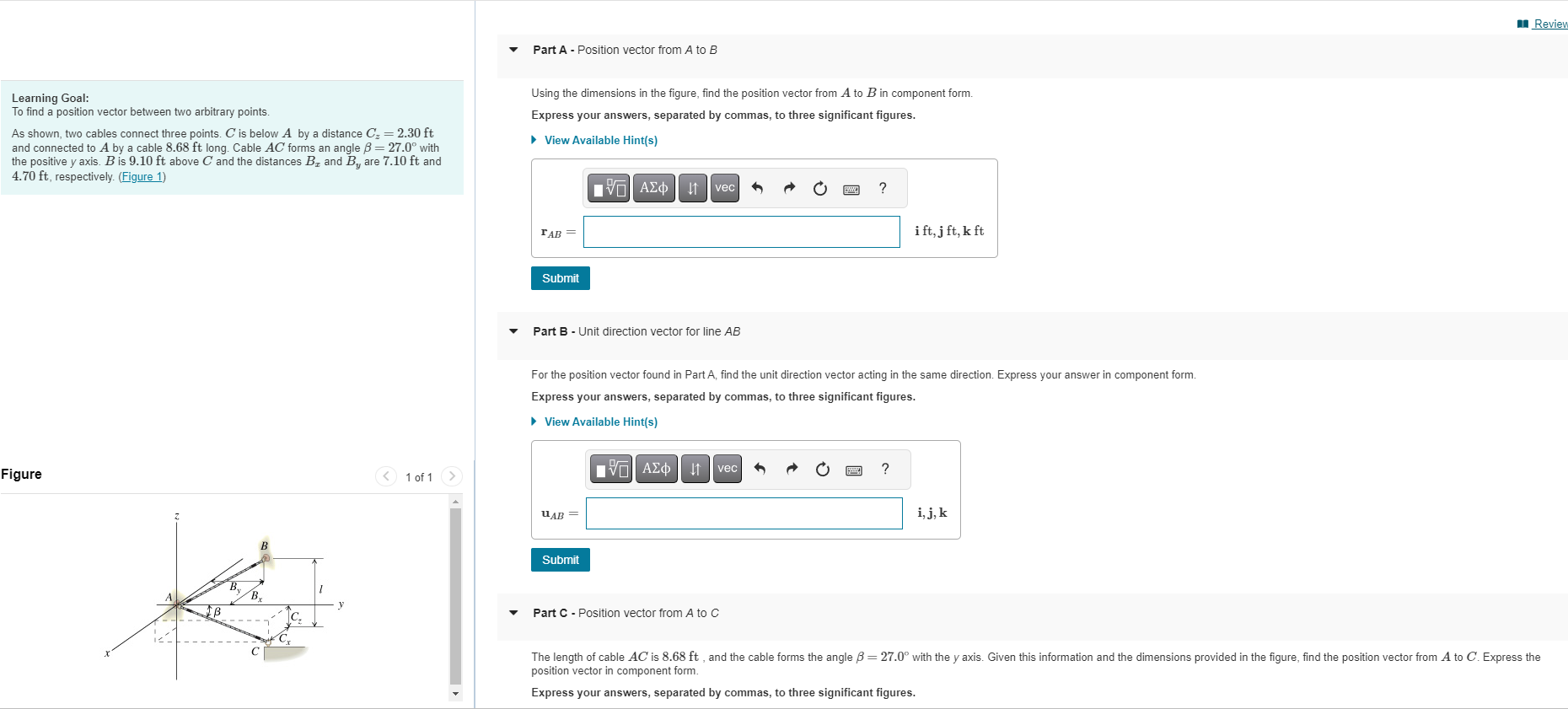 Solved Part A - ﻿Position vector from A ﻿to BLearning | Chegg.com