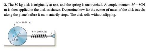 3. The 30 kg disk is originally at rest, and the | Chegg.com